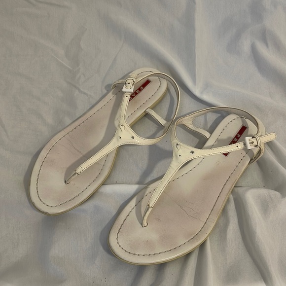 Prada | Shoes | Authentic White Leather Prada Song Sandals | Poshmark